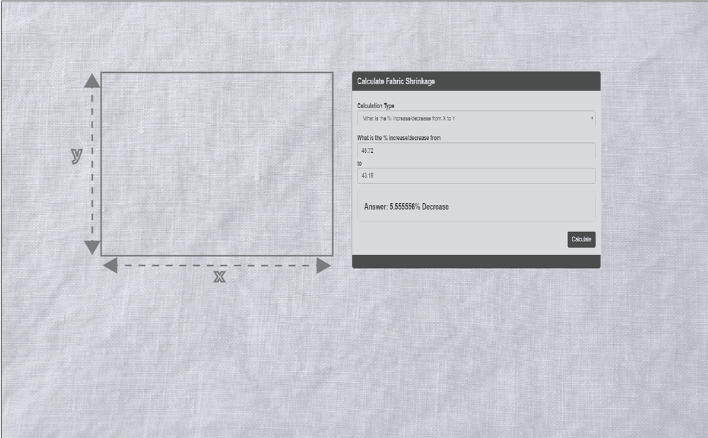 Imperial/ Metric Length Conversion And Fabric Shrinkage Calculator.